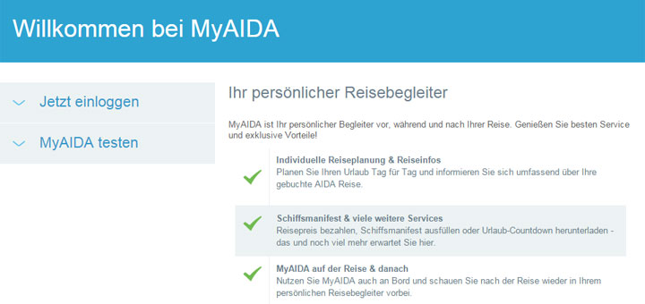 MyAIDA: PersÃ¶nliches Bordportal von AIDA - Kreuzfahrtpiraten